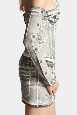 Dsquared2 Icon White Coal Wash Denim Bustier Dress
