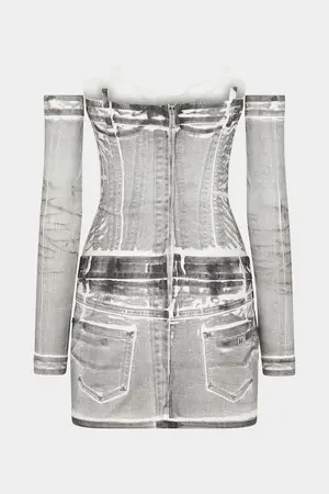 Dsquared2 Icon White Coal Wash Denim Bustier Dress