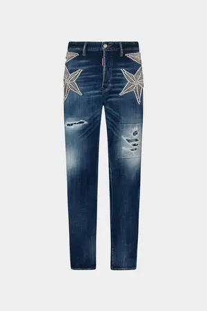 Dsquared2 Dark Wash Embellished Ripped Jeans - Blue