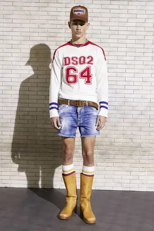 Dsquared2 Medium Wash Distressed Denim Shorts With Paint Splatter And Patch Detail
