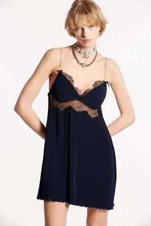 Dsquared2 Pleated Mini Dress With Lace Trim - Blue