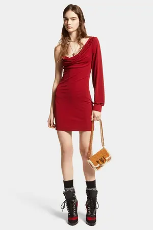 Dsquared2 One-sleeve Draped Jersey Dress - Cherry