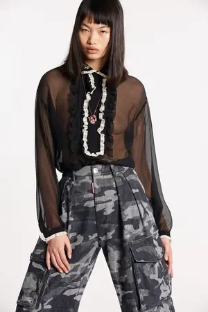 Dsquared2 Sheer Lace Trimmed Shirt