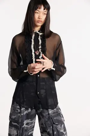Dsquared2 Sheer Lace Trimmed Shirt