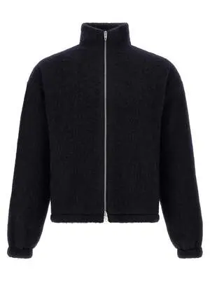 JIL SANDER Zip-up Textured Wool Blend Sweatshirt - Blue
