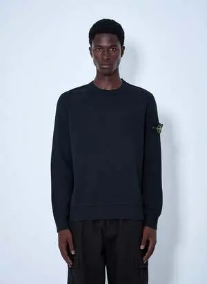 Stone Island Crewneck Sweatshirt With Logo Patch - Black
