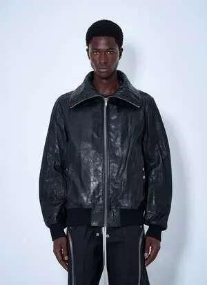 Rick Owens Dracuflight Hammered Leather Bomber Jacket - Black
