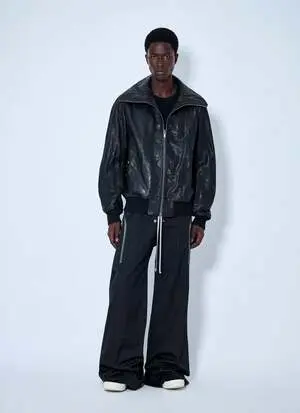 Rick Owens Dracuflight Hammered Leather Bomber Jacket - Black