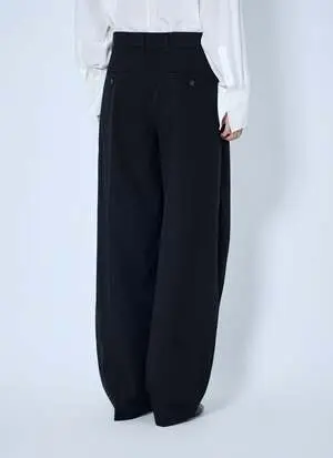 TOTEME Single Pleat Wide Leg Cotton Trousers - Black