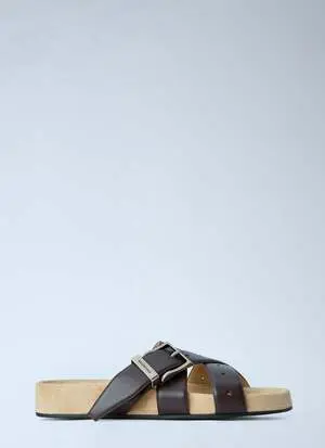 Balenciaga Leather Crossover Belted Flat Sandals - Brown