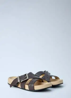 Balenciaga Leather Crossover Belted Flat Sandals