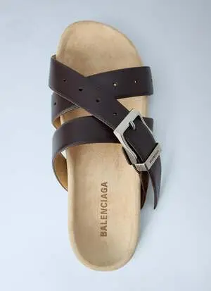 Balenciaga Leather Crossover Belted Flat Sandals