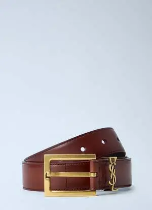 Saint Laurent Cassandre Belt In Aged Effect Leather - Brown