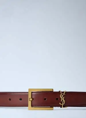 Saint Laurent Cassandre Belt In Aged Effect Leather