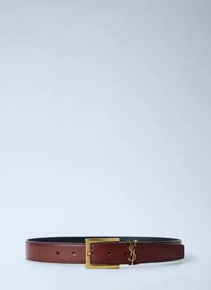 Saint Laurent Cassandre Belt In Aged Effect Leather