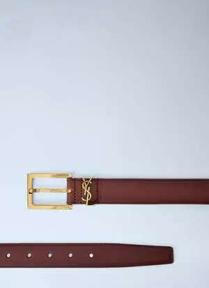 Saint Laurent Cassandre Belt In Aged Effect Leather