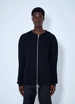 Rick Owens Ribbed Knit Zip Hoodie - Black