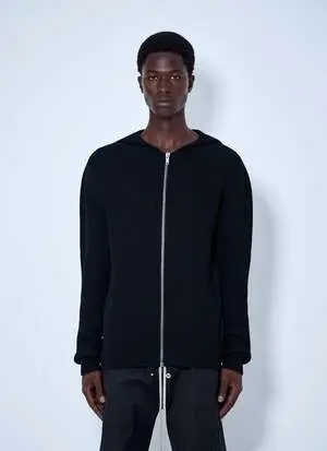 Rick Owens Ribbed Knit Zip Hoodie - Black