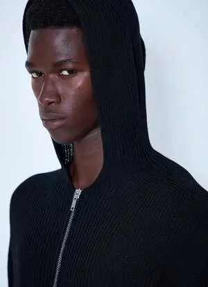 Rick Owens Ribbed Knit Zip Hoodie - Black