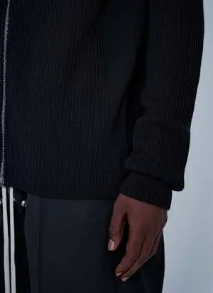 Rick Owens Ribbed Knit Zip Hoodie - Black