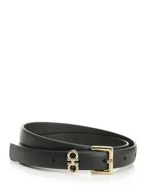 FERRAGAMO Ferragamo Double Gancini Fixed Belt Black