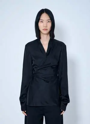 Rick Owens Laura Satin Wrap Top - Black