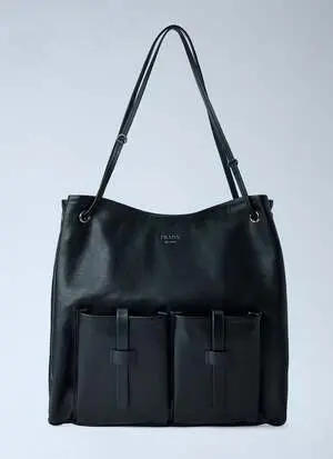 Prada Large Leather Tote Bag - Black