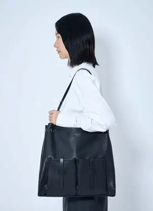 Prada Large Leather Tote Bag - Black