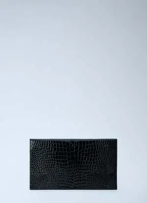 Saint Laurent Uptown Crocodile-embossed Shiny Leather Pouch