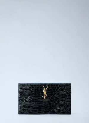 Saint Laurent Uptown Crocodile-embossed Leather Pouch - Black