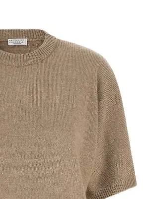 Brunello Cucinelli Diamante" Cashmere Silk Blend Sweater With Micro Sequins - Cream