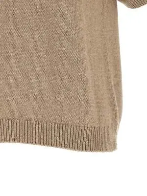 Brunello Cucinelli Diamante" Cashmere Silk Blend Sweater With Micro Sequins - Cream