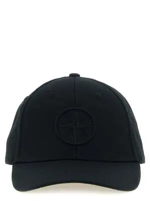 Stone Island Cotton Reps Baseball Cap With Embroidered Compass Logo - Black