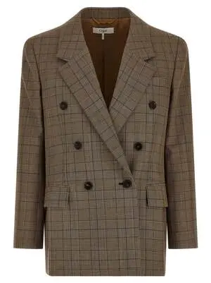 Chloé Checked Double-breasted Blazer - Brown