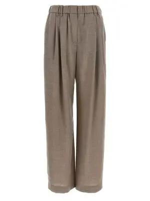 Brunello Cucinelli Light Virgin Wool Pleated Wide-leg Trousers - White