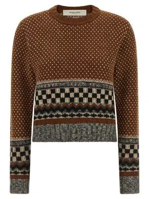 GOLDEN GOOSE Journey Cropped Jacquard Sweater - Brown