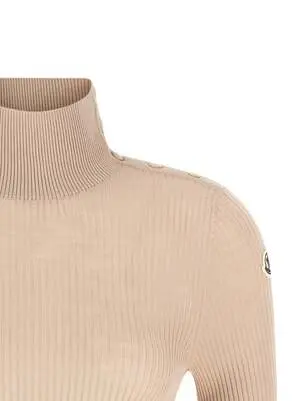 Moncler Textured Wool Ribbed Turtleneck Sweater - Cream