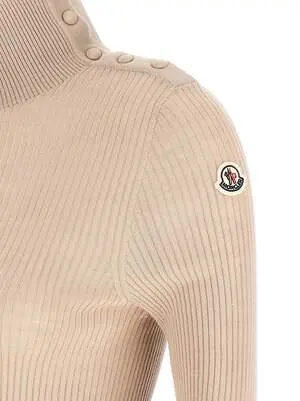 Moncler Textured Wool Ribbed Turtleneck Sweater - Cream