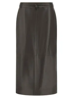 Alberta Ferretti Paneled Leather Midi Skirt With Logo Detail - Brown