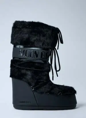 Moon Boot Faux Fur Logo Detail Lace-up Boots - Black