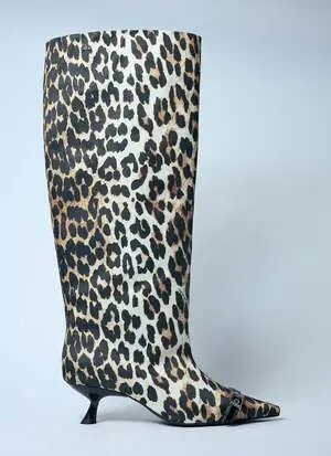 GANNI Leopard Print High Shaft Boots - Brown