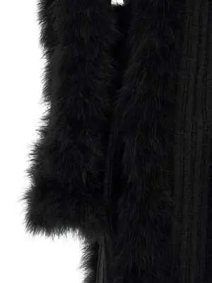 Attico Belted Feather-trimmed Knitted Coat