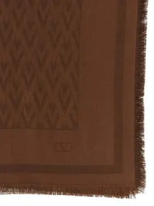 Valentino Garavani Silk Wool Jacquard "toute La V" Shawl With Fringed Edges