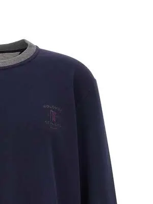 Brunello Cucinelli Crewneck Sweatshirt With Embroidered Logo - Blue