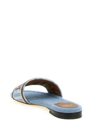 Fendi Denim Effect Ff Jacquard Slide Sandals - Blue
