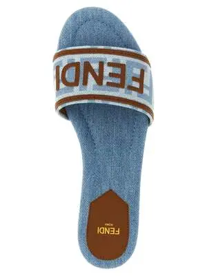 Fendi Denim Effect Ff Jacquard Slide Sandals - Blue