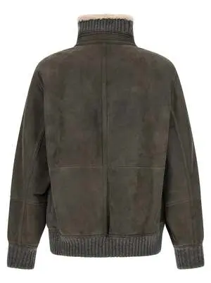 Brunello Cucinelli Lambskin Leather Jacket With Shearling Lining - Gray