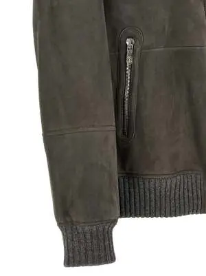 Brunello Cucinelli Lambskin Leather Jacket With Shearling Lining - Gray