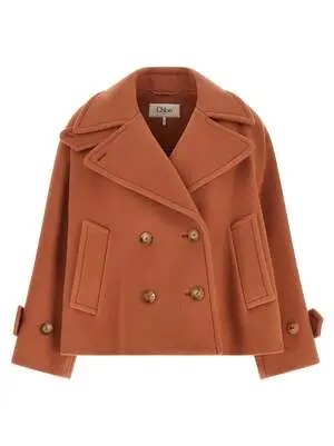 Chloé Chloé Double-Breasted Wool Blend Coat Pink