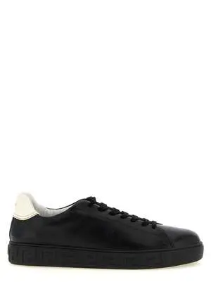 Versace Low-top Calfskin Leather "greca" Sneakers - Multicolor